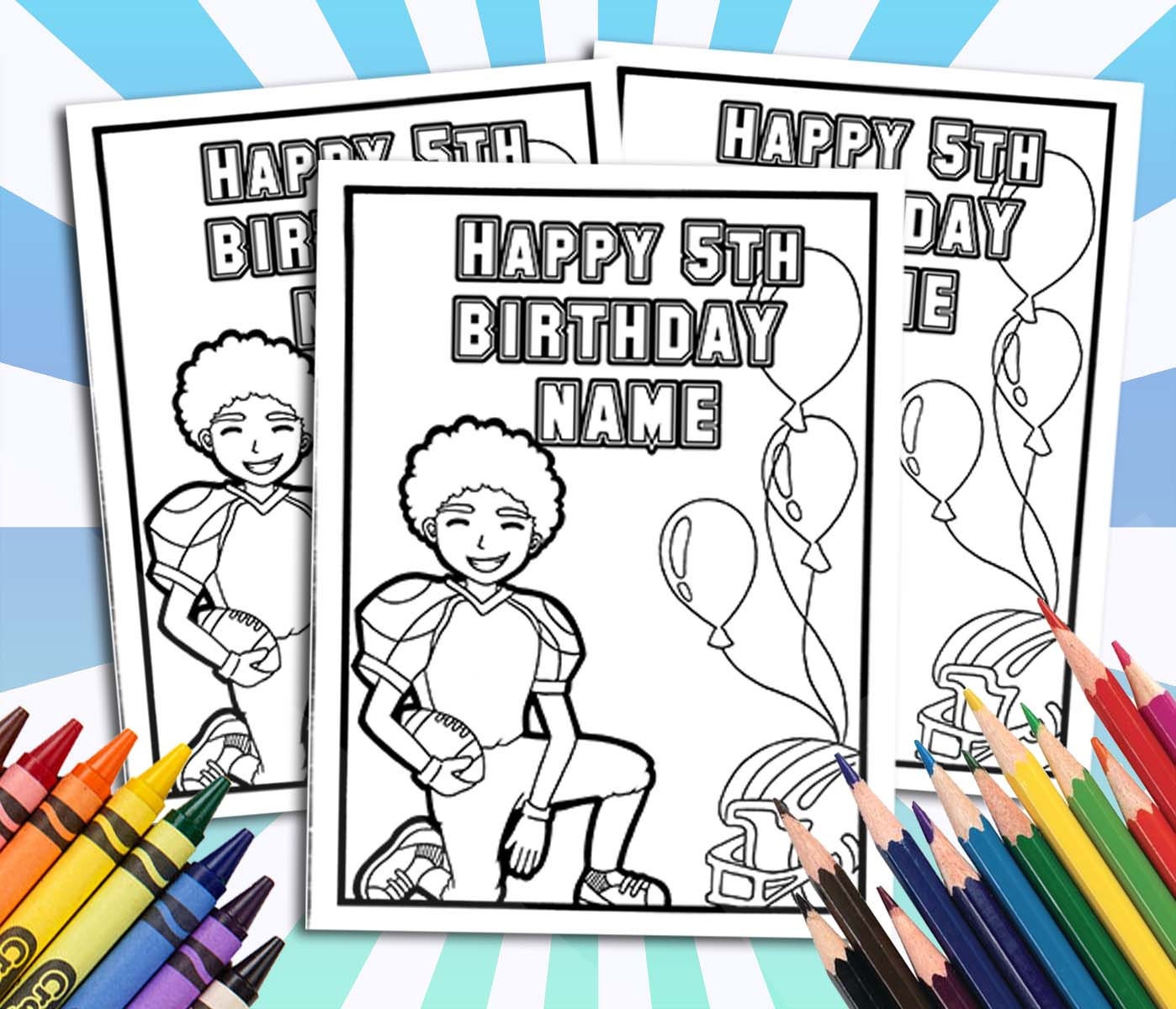Football Player Happy Birthday Coloring Pages Custom - Etsy