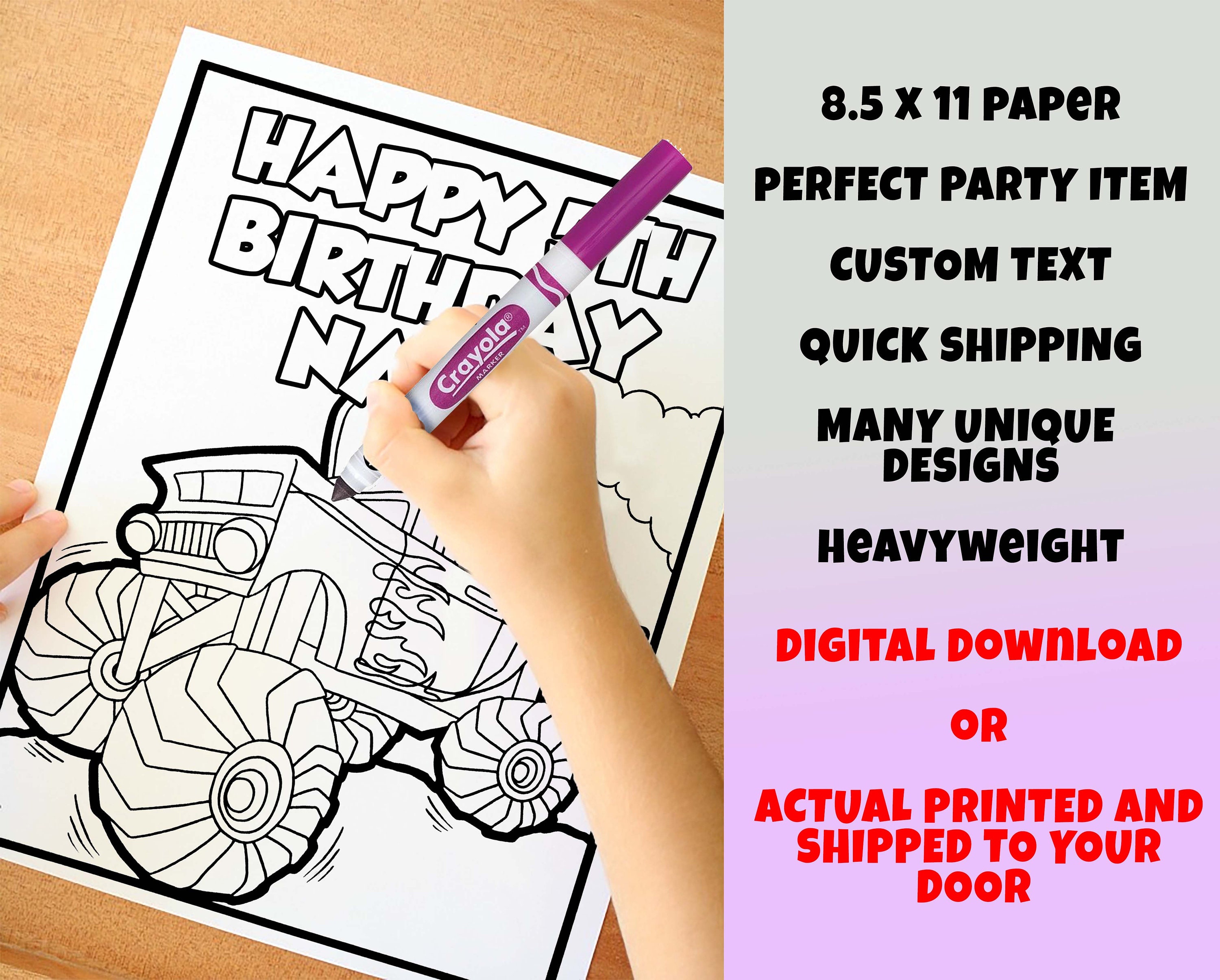 Monster Truck Happy Birthday Coloring Pages Custom | Etsy