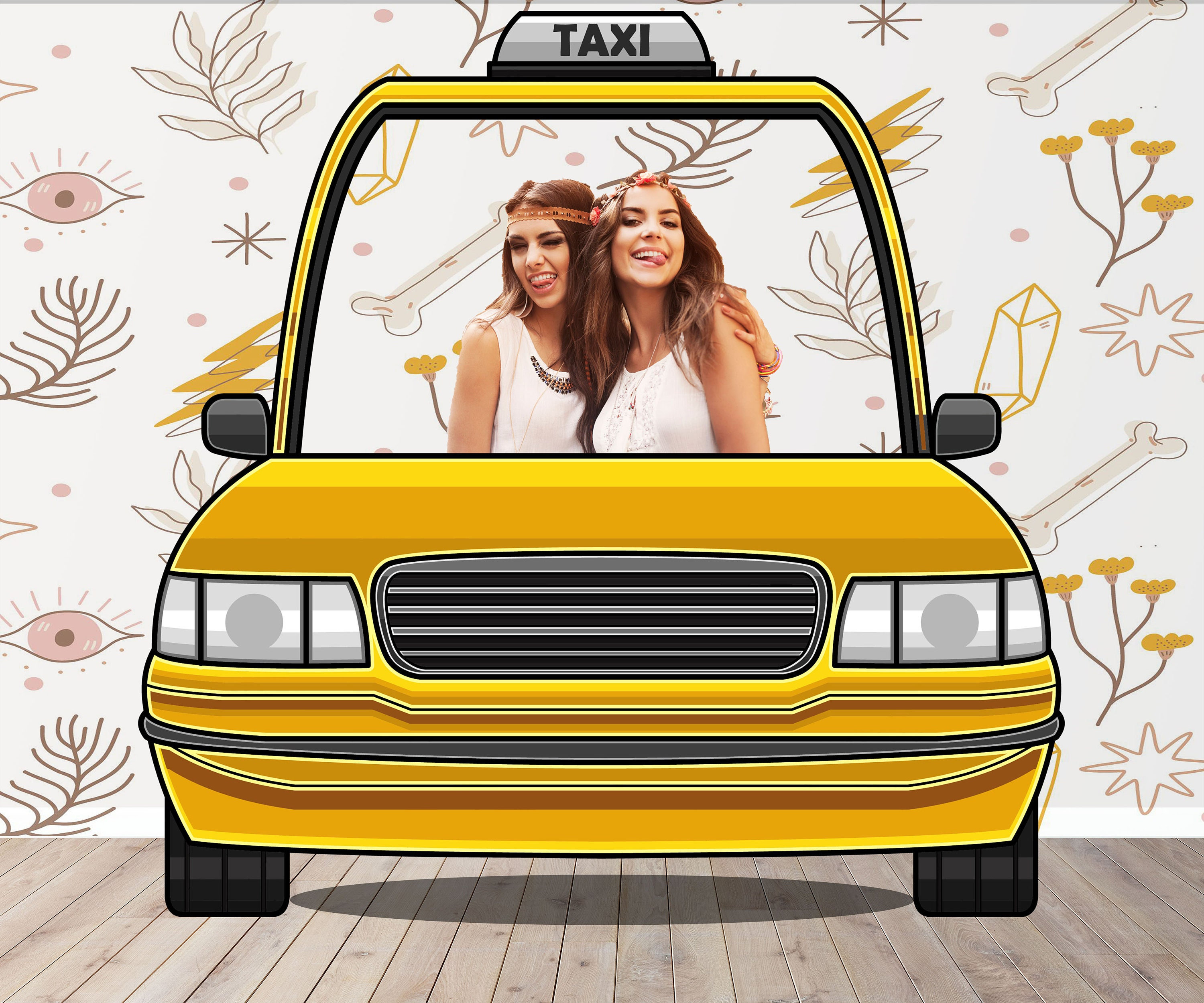 Yellow Taxi Cab, Photo Booth Selfie Frame, DIY Poster, Vehicle Theme ...