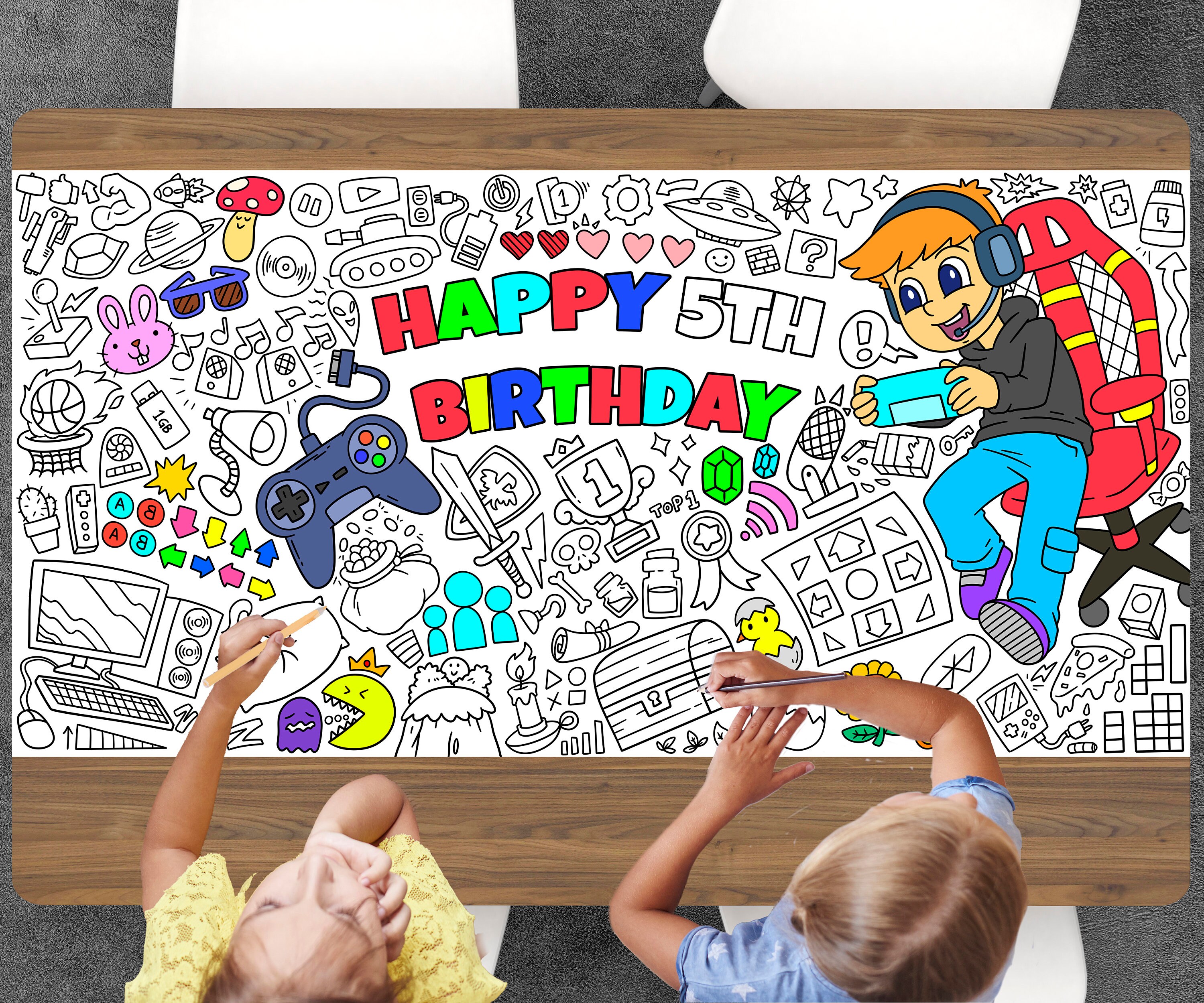 Gamer Boy Coloring Page Custom Birthday Coloring Sheet Jumbo - Etsy