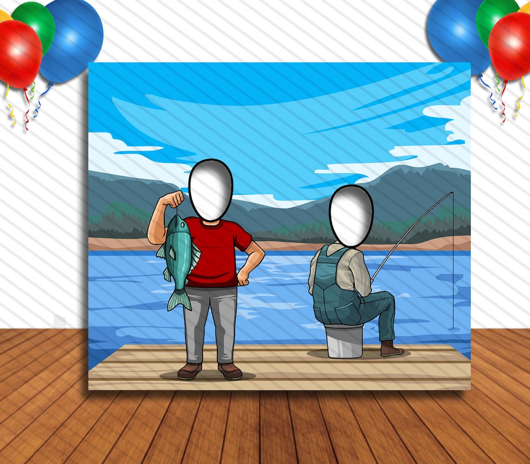 Fishing, Hole in Face Cutout Banner, 36x42" Standee, DIY Fishermans ...