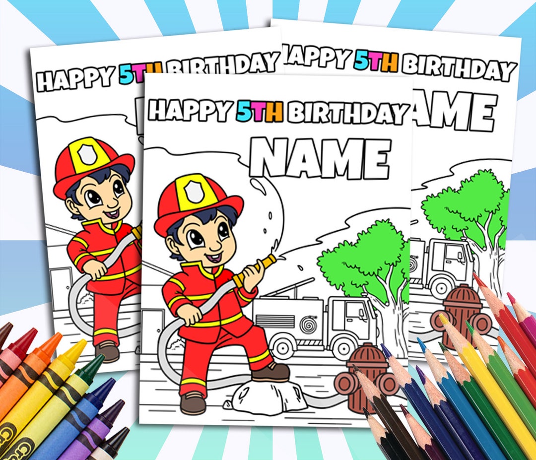 Fireman Happy Birthday Coloring Pages, Custom, Firefighter Themed Party ...