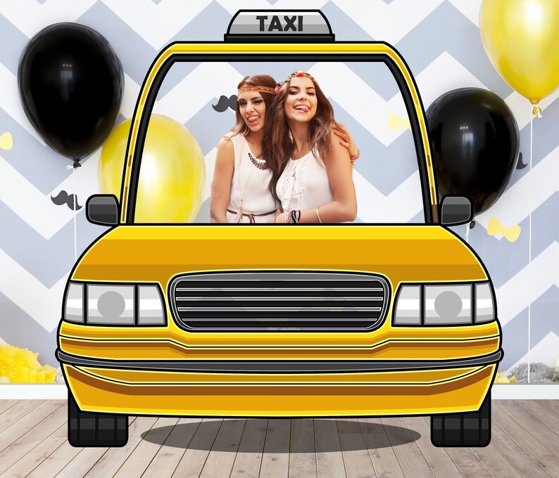 Yellow Taxi Cab, Photo Booth Selfie Frame, DIY Poster, Vehicle Theme ...