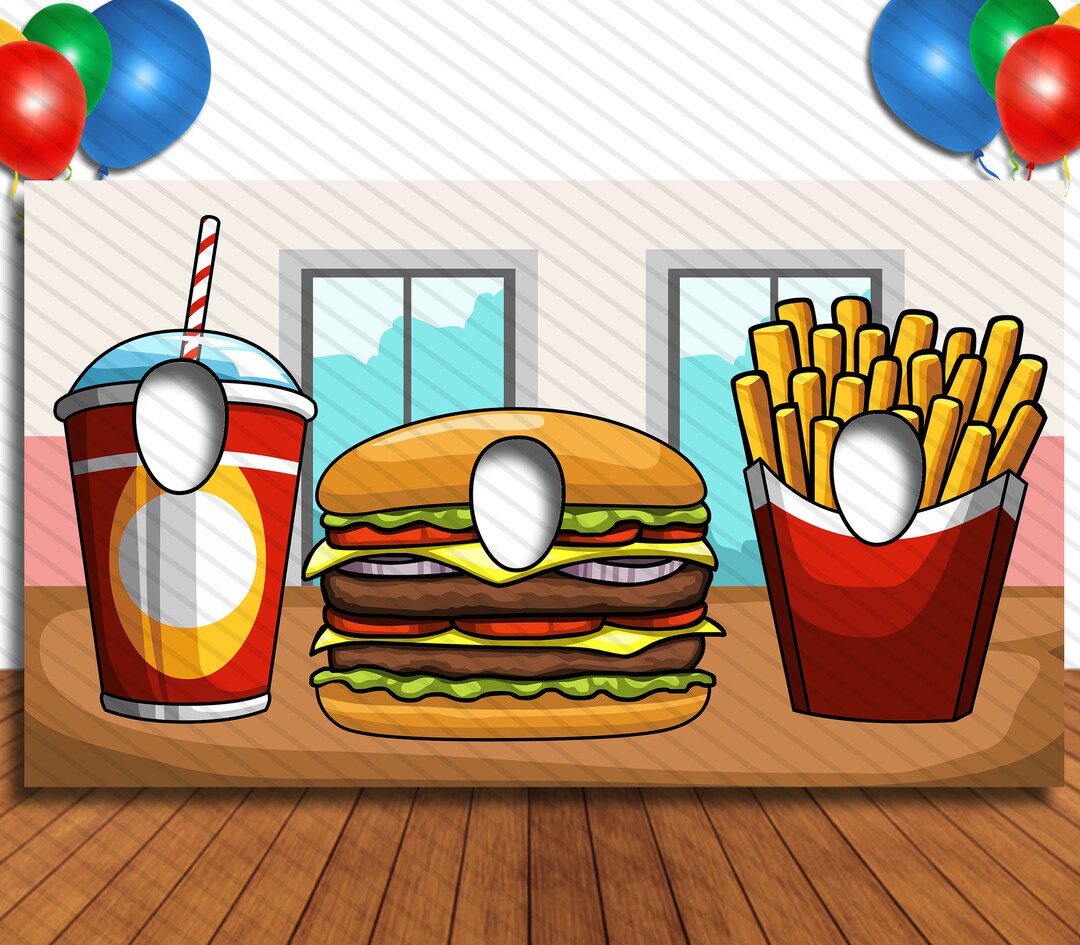 Burger and Fries Cutout, Hole in Face, Party Selfie Photo Prop, Junk ...