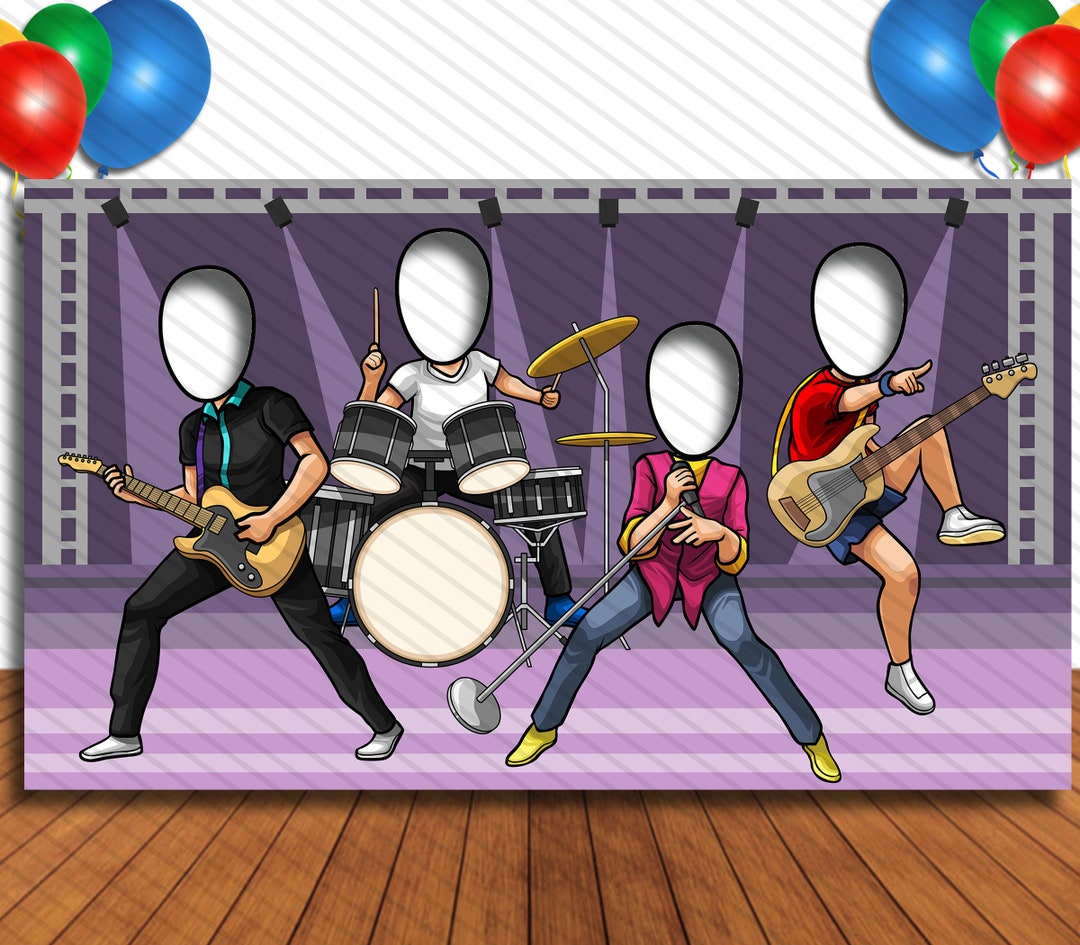 Rock Band, Hole in Face Cutout Banner, 42x72" Standee, DIY Musical ...