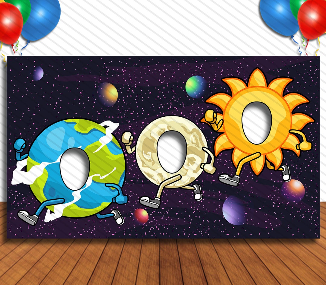 Solar Eclipse Theme Party, 42x72" Photo Standee, Face Hole Cutout, Face ...