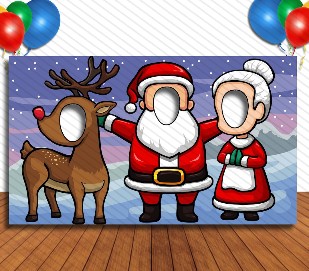 Santa Mrs.claus and Rudolph, Hole in Face, Party Selfie Photo Prop ...
