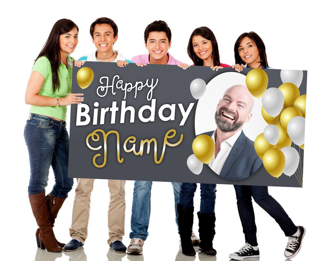 Birthday Banner With Photo, Simple Birthday Banner, Customizable, Vinyl ...