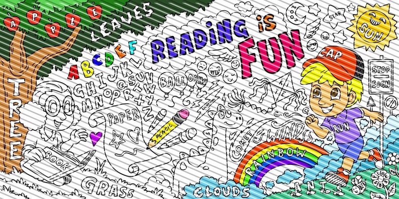 Reading is Fun Coloring Page Coloring Sheet for Kids Jumbo - Etsy