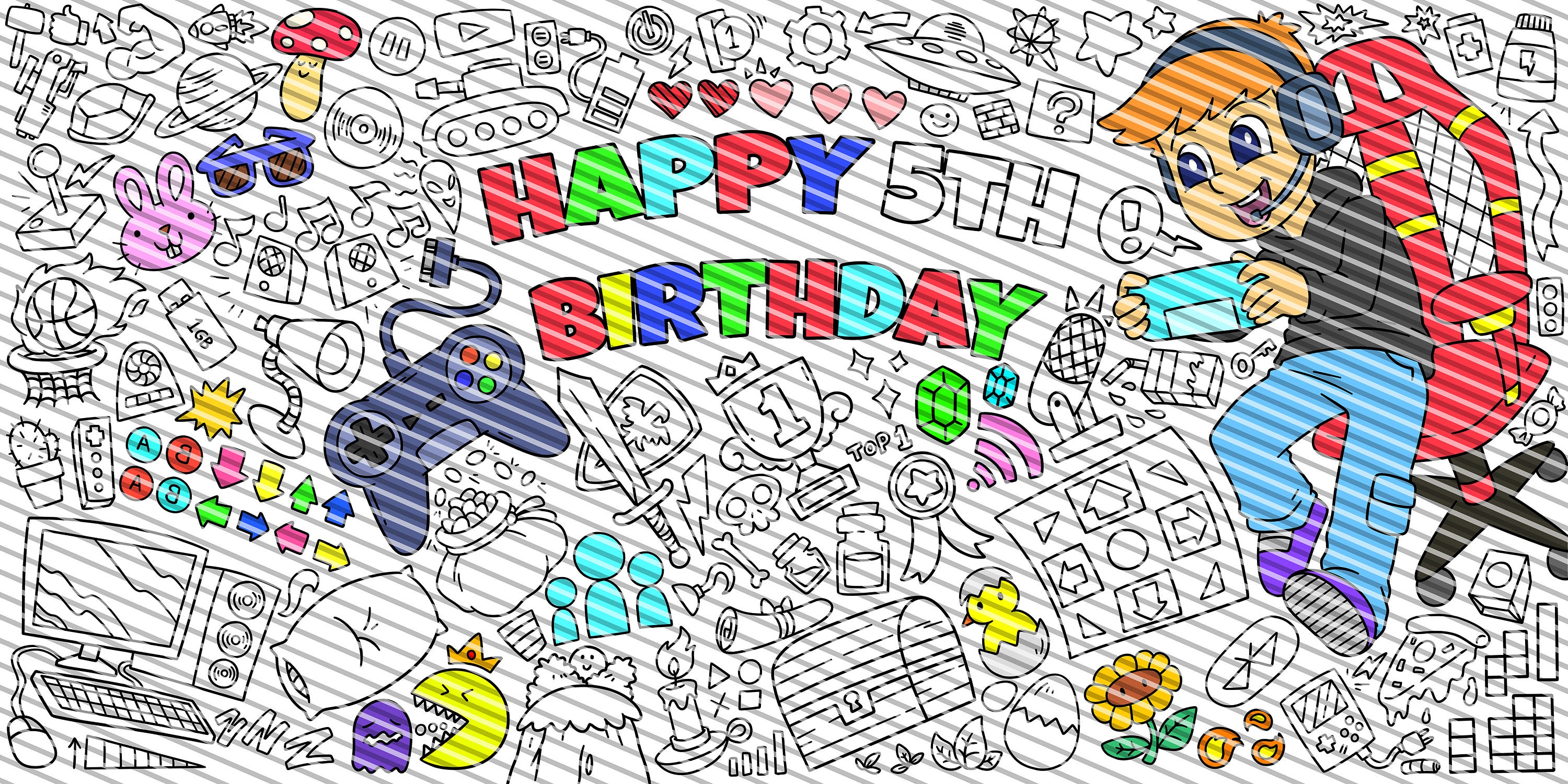 Gamer Boy Coloring Page Custom Birthday Coloring Sheet Jumbo - Etsy