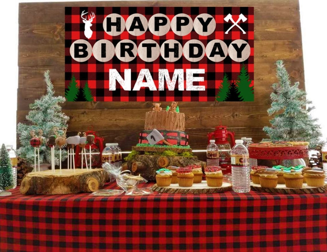 Lumberjack Happy Birthday Banner Lumberjack Vinyl Banner | Etsy
