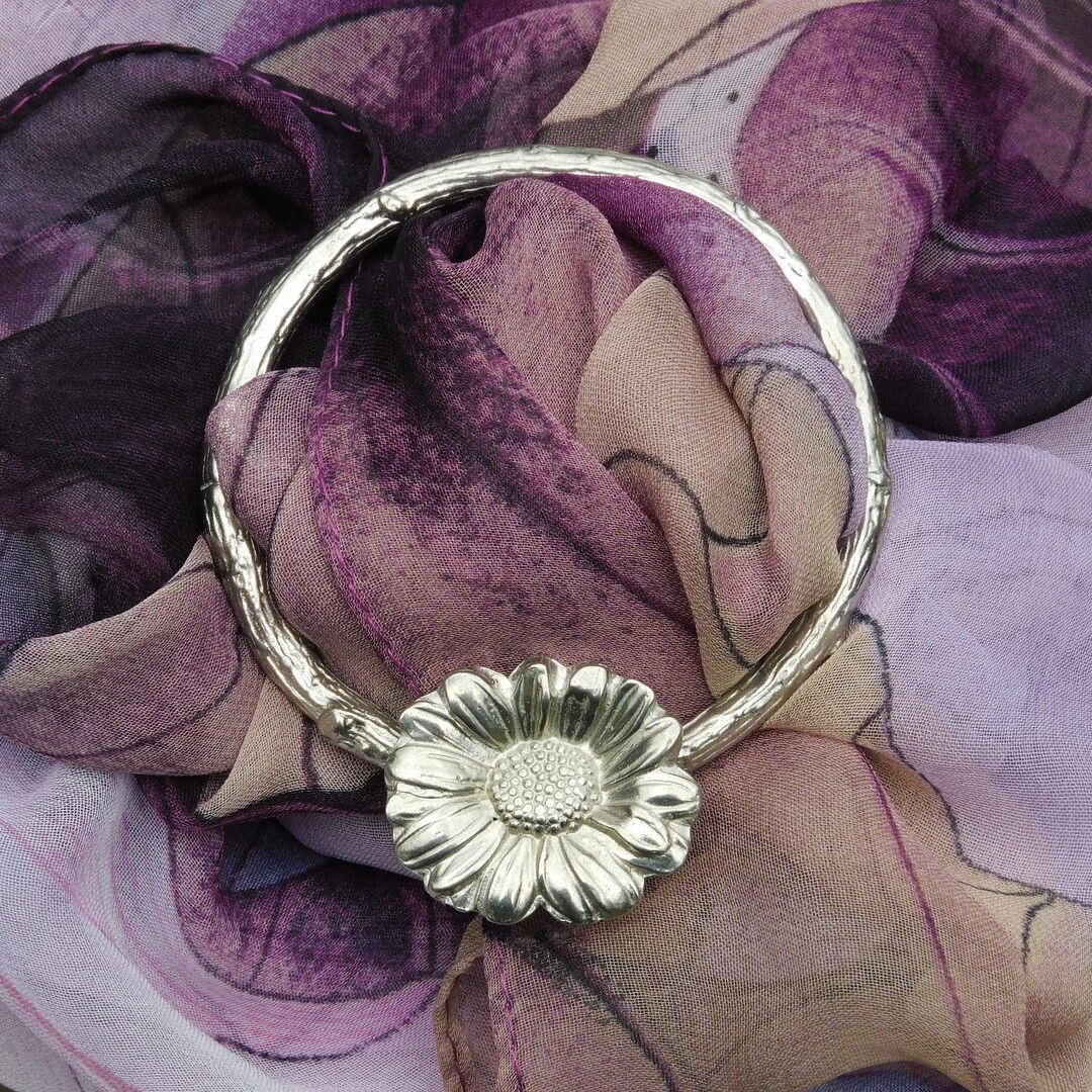Daisy Scarf Ring, Flower Scarf Slide, Handmade, in Finest Pewter, by ...