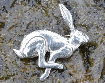 Hare and Moon Brooch in Pewter by Paul Szeiler - Etsy
