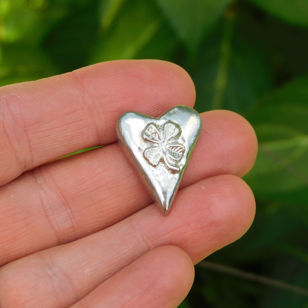 Lucky Clover on Heart Pocket Token, Irish Shamrock, Hand Cast in Finest ...