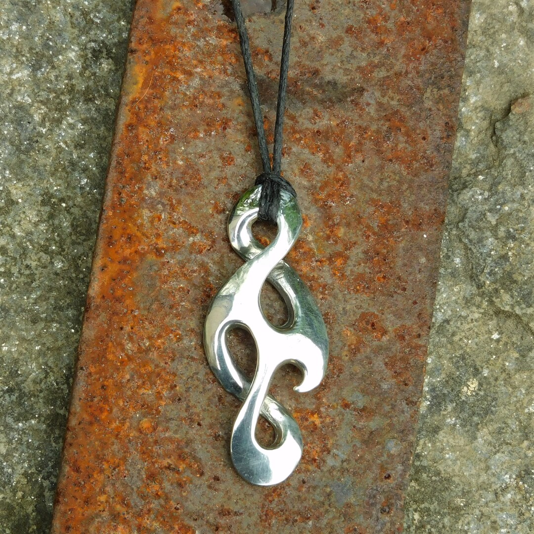 Reflected Infinity Loop Pendant, Surfer Pendant, Adjustable Cord ...