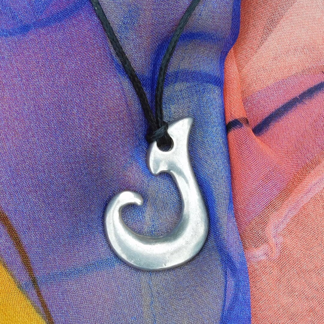 Maori Fish Hook Pendant: Handcrafted Pewter, Adjustable Cord Surfer ...