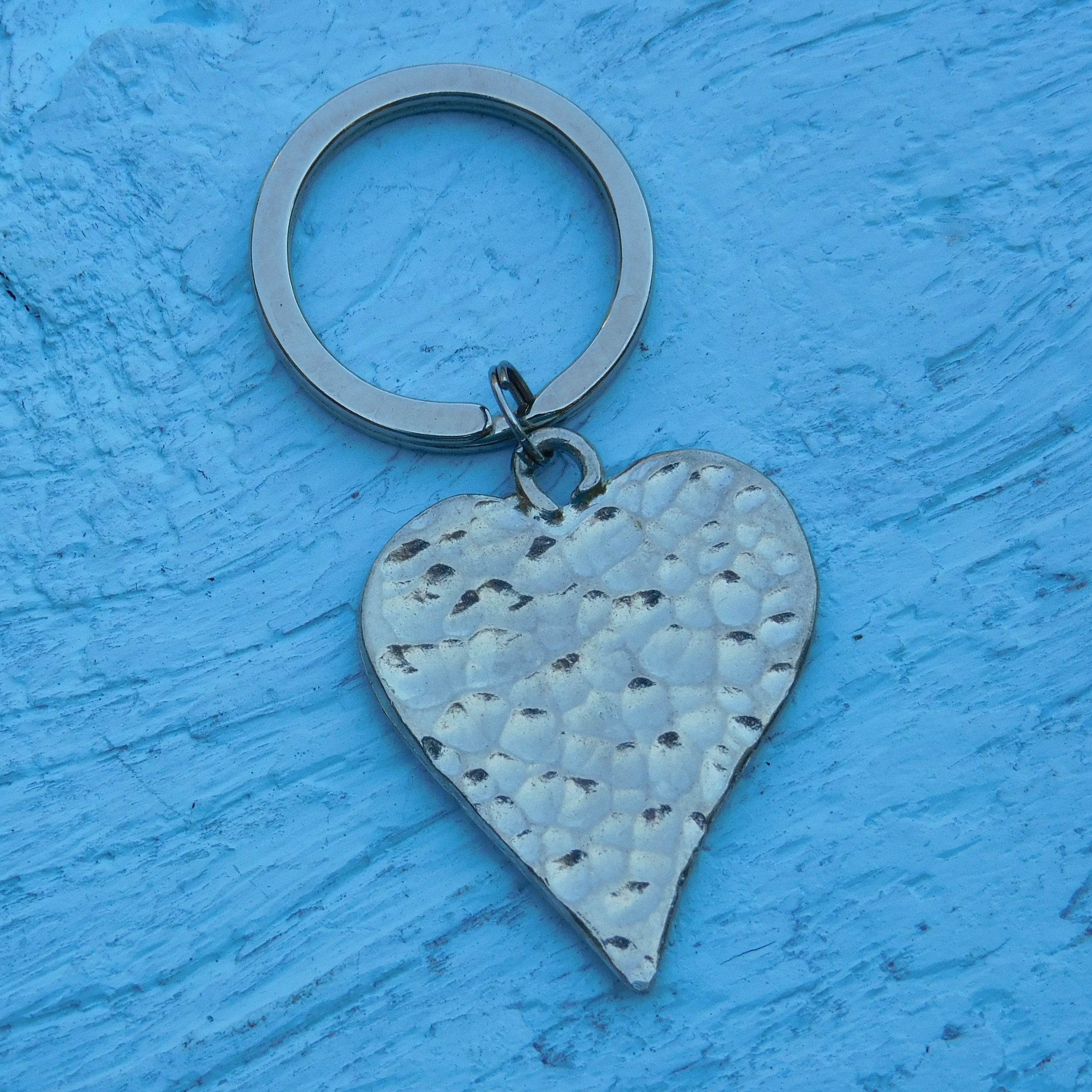 Hammered Pewter Heart Keyring Hand Cast in Finest Pewter by - Etsy UK