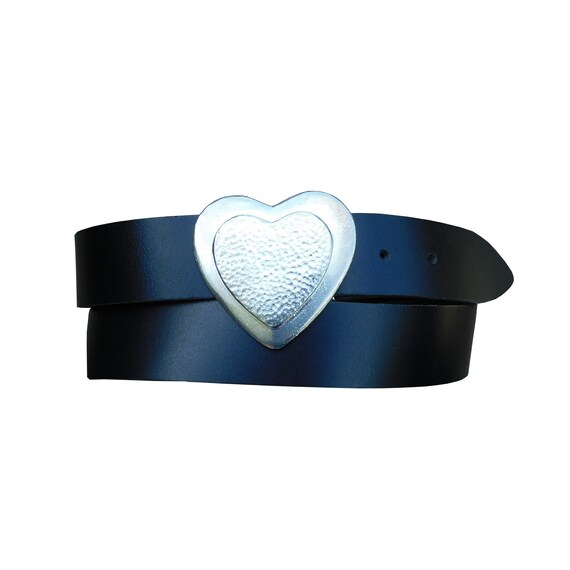 Black Leather Belt Heart Buckle in Hand Cast Pewter by | Etsy