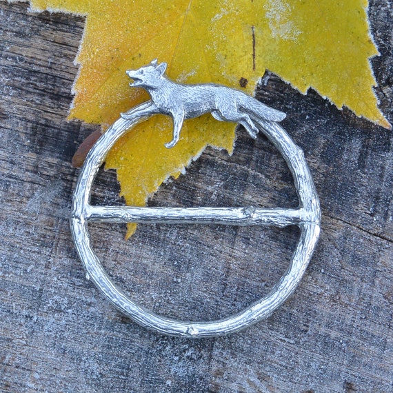 Fox Scarf Ring Pewter Fox Mounted on Pewter Twig Scarf Ring | Etsy