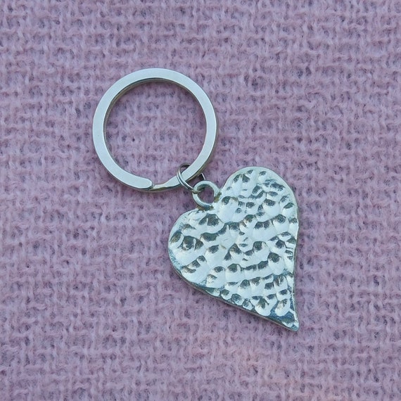 Hammered Pewter Heart Keyring Hand Cast in Finest Pewter by - Etsy UK