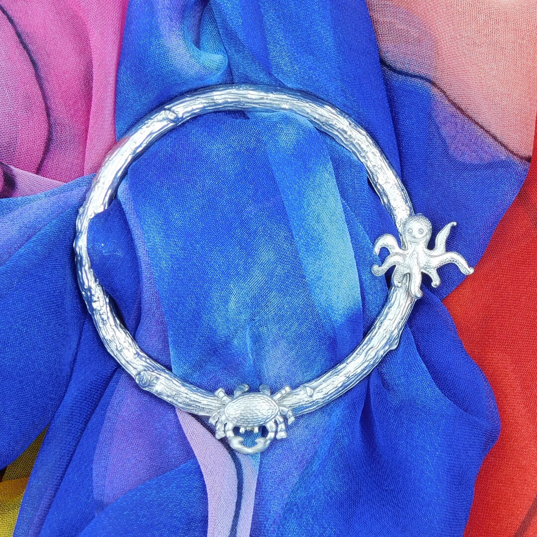 Octopus Scarf Ring, Two Octopus Pewter Scarf Ring, Hand Cast in Finest ...