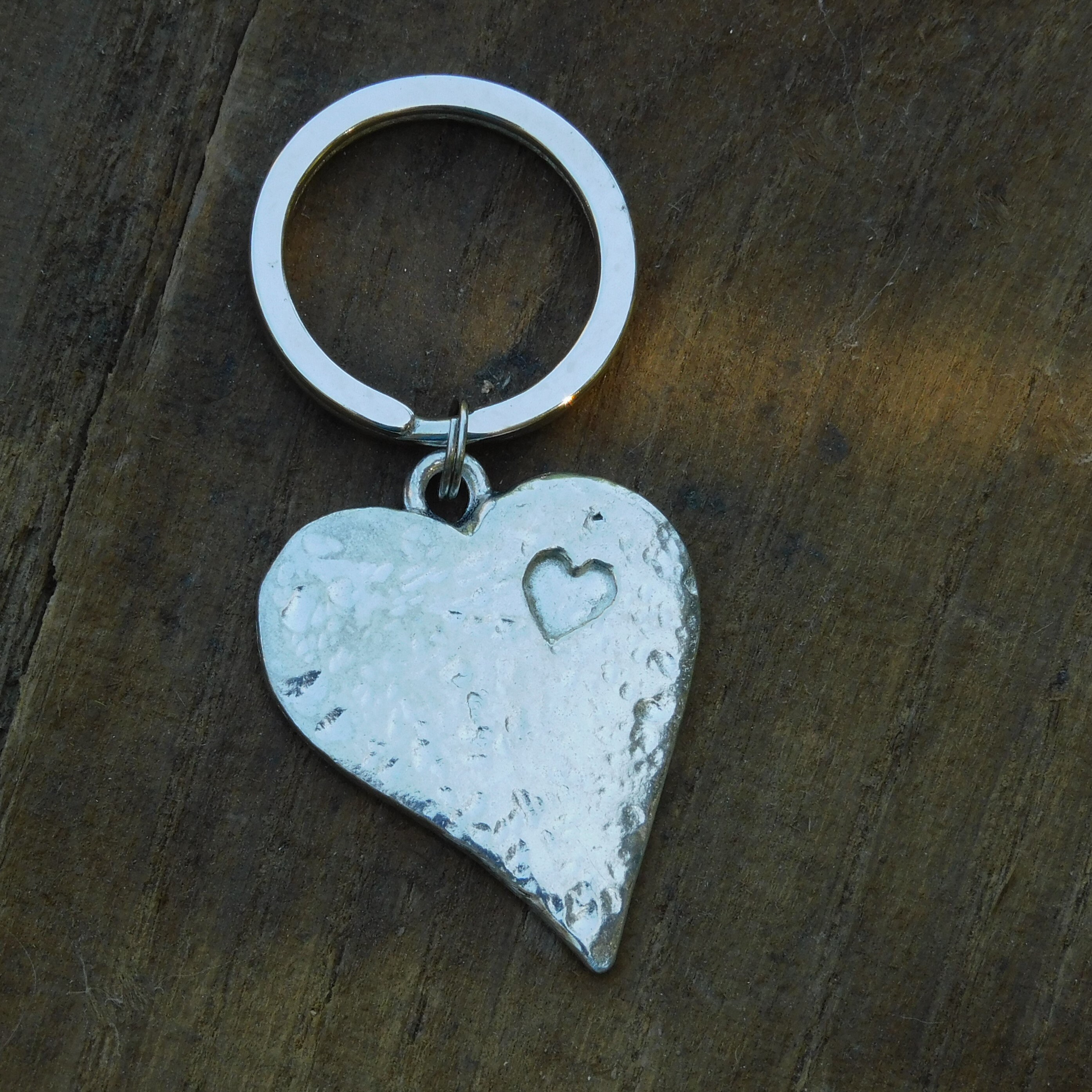 Hammered Pewter Heart Keyring Hand Cast in Finest Pewter by | Etsy