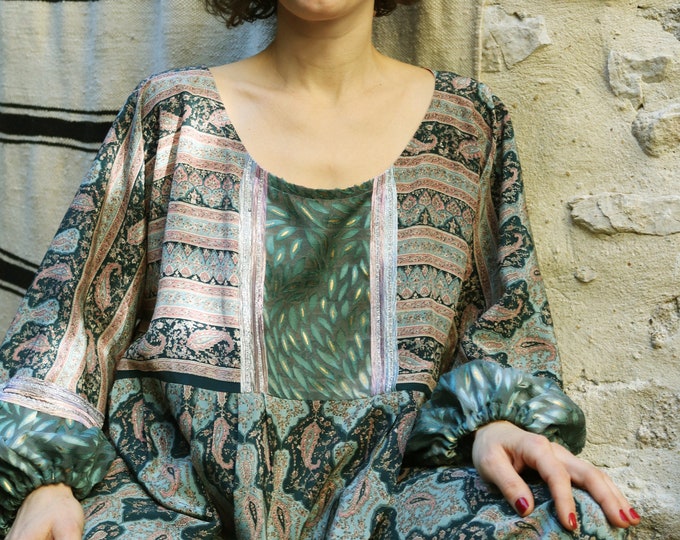 "boho" Collection Mid-length Dress in Crepe Silk Satin Devoré Braids ...