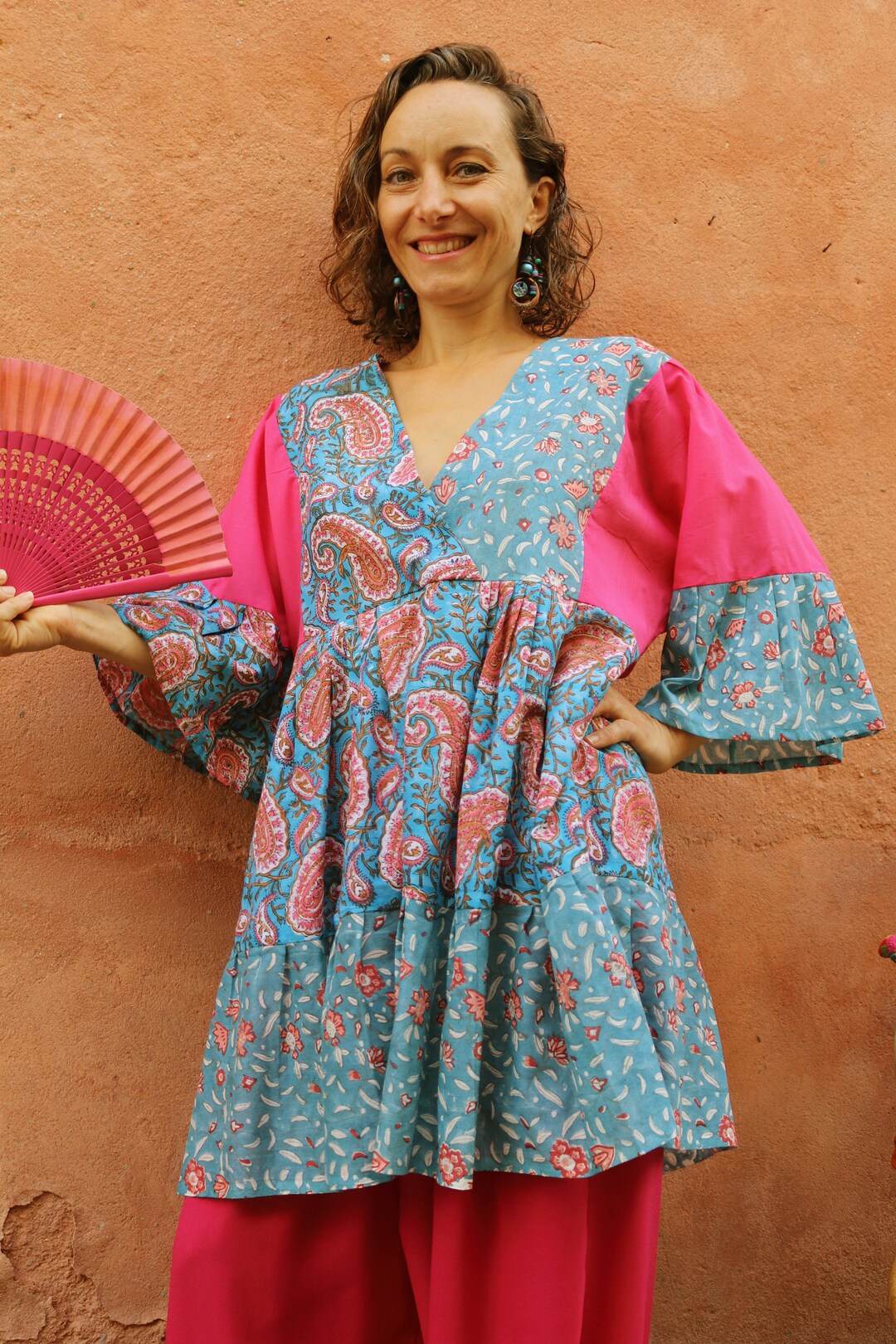 Ethnic Collection Boho-gypsy Tunic Mix Cottons Block Print Crossed V ...