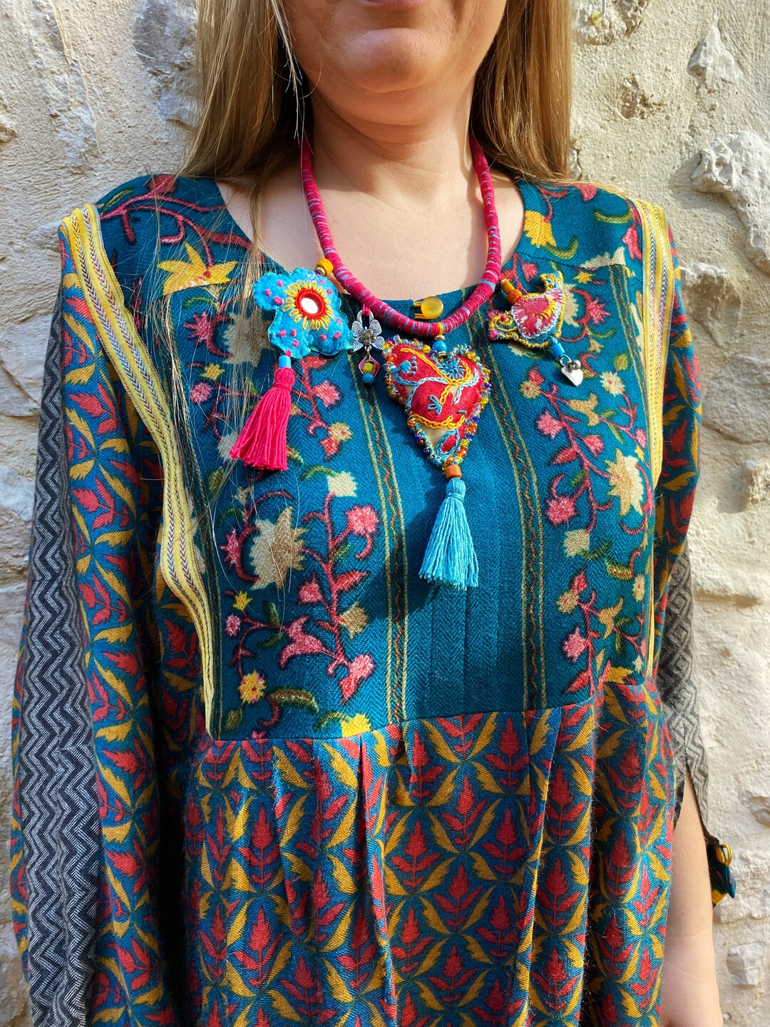 Pure Wool Maxi-dress Wool Yoke Split Opening Stripes Batwing - Etsy