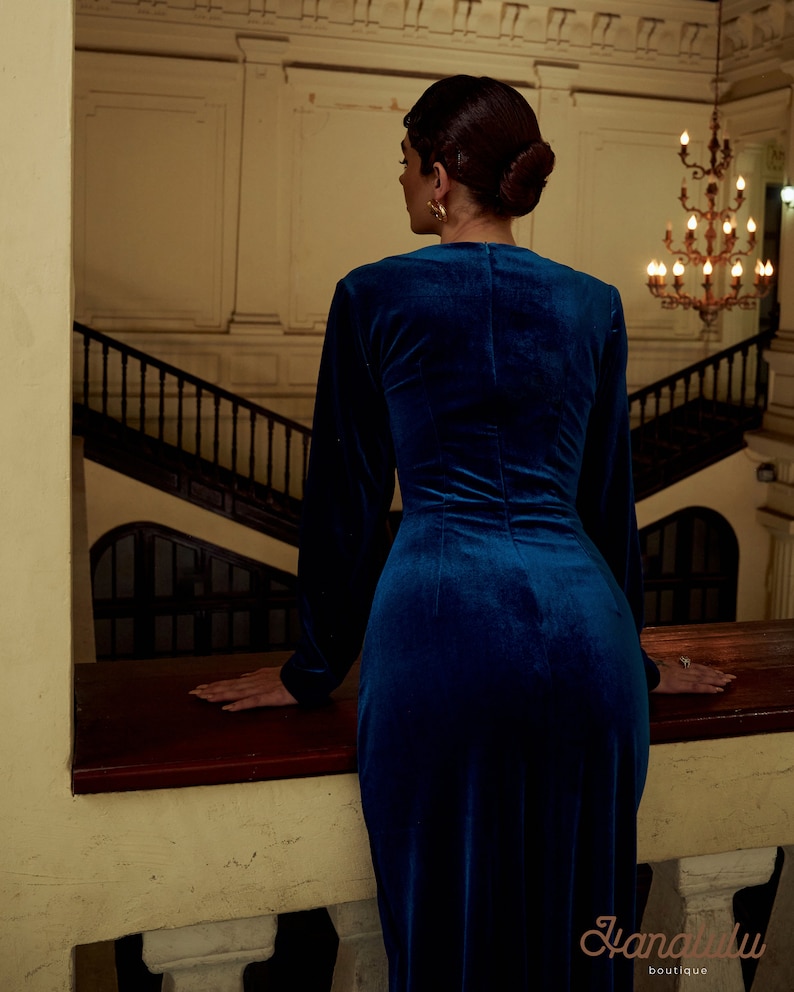 Velvet Wedding Gown-velvet Simple Long Sleeves Ruffles Side - Etsy