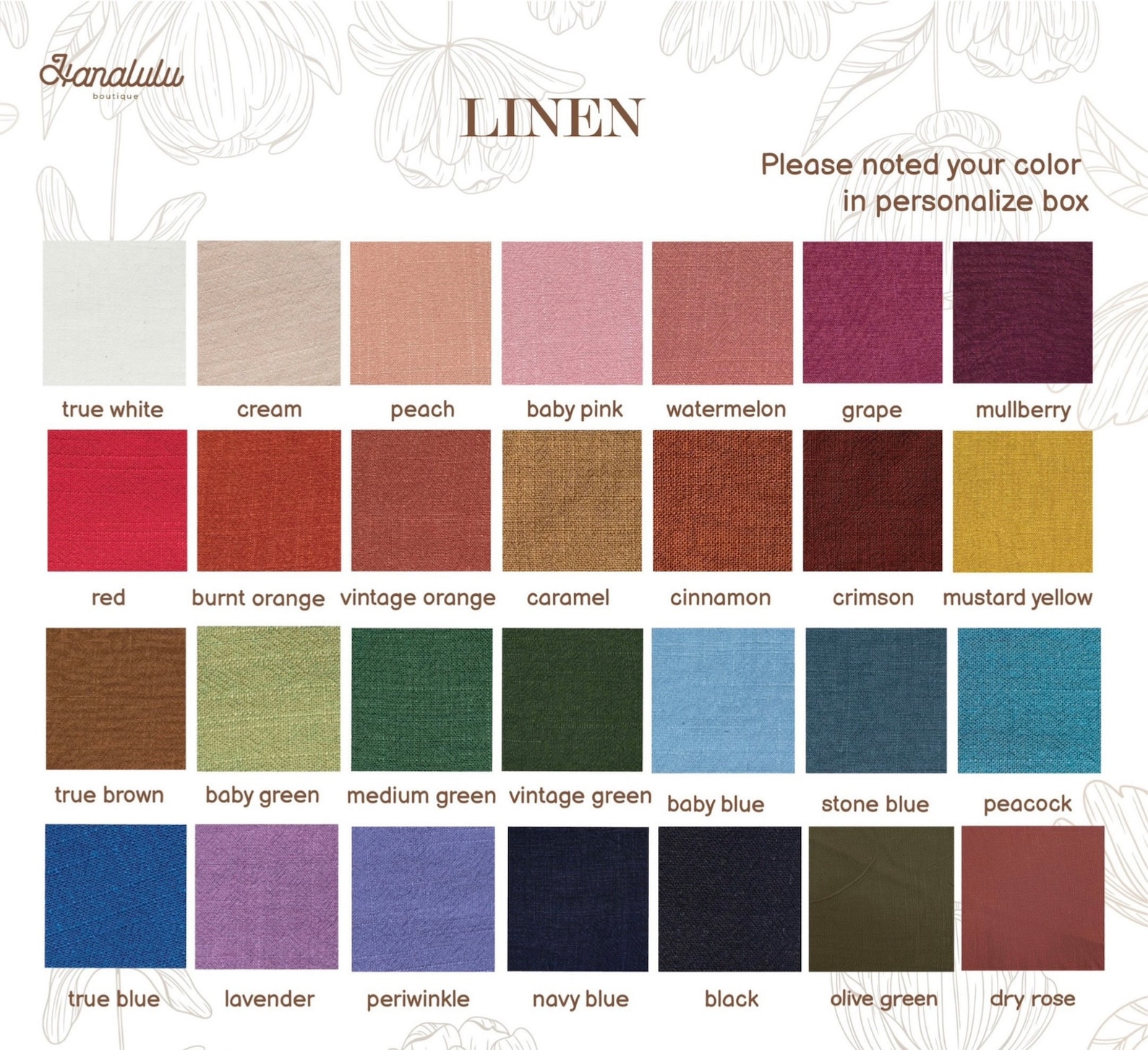 Hanalulu Linen Color Chart Swatches - Etsy