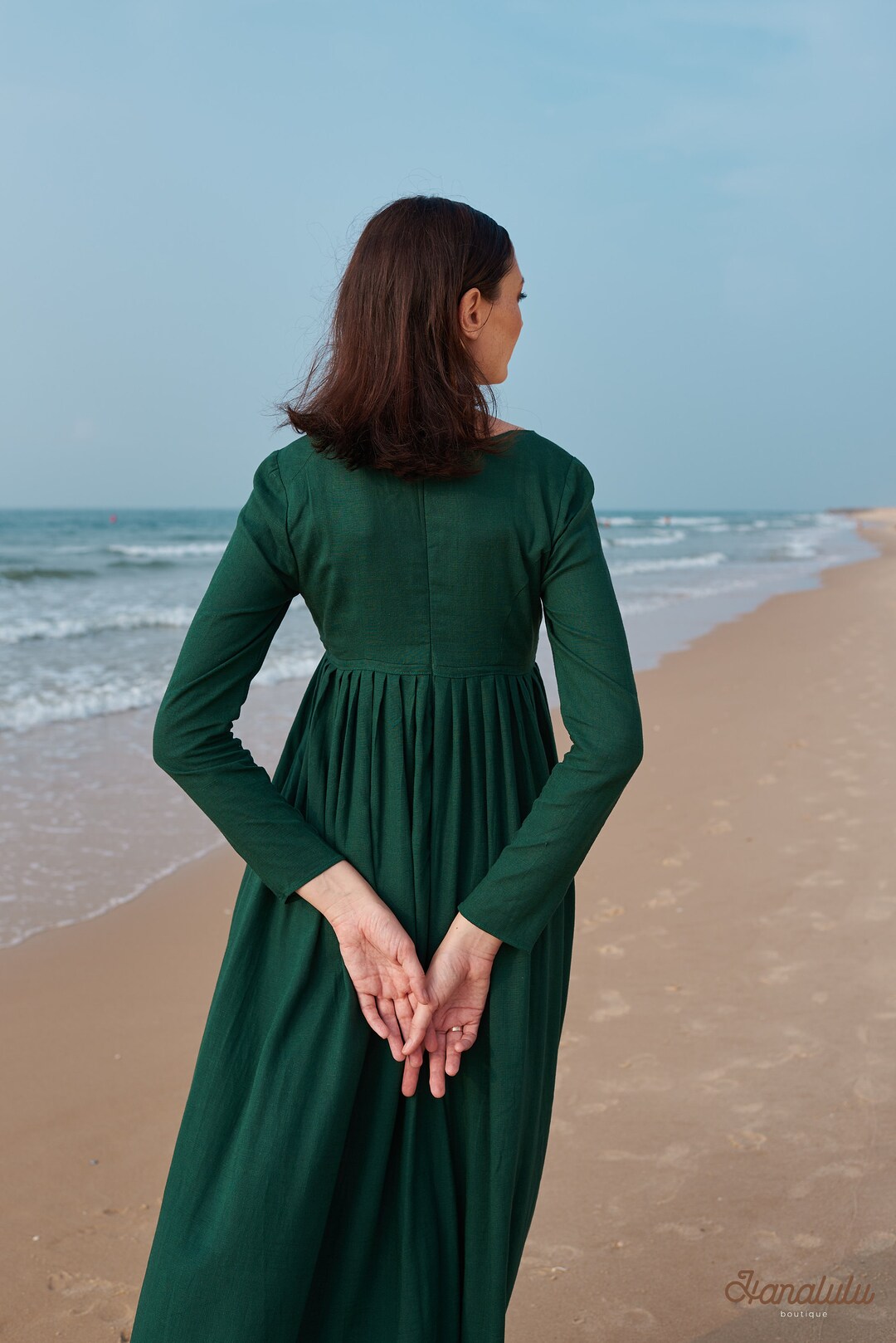 Linen Maxi Dress, Long Sleeve Busted Gathered Dress - Etsy