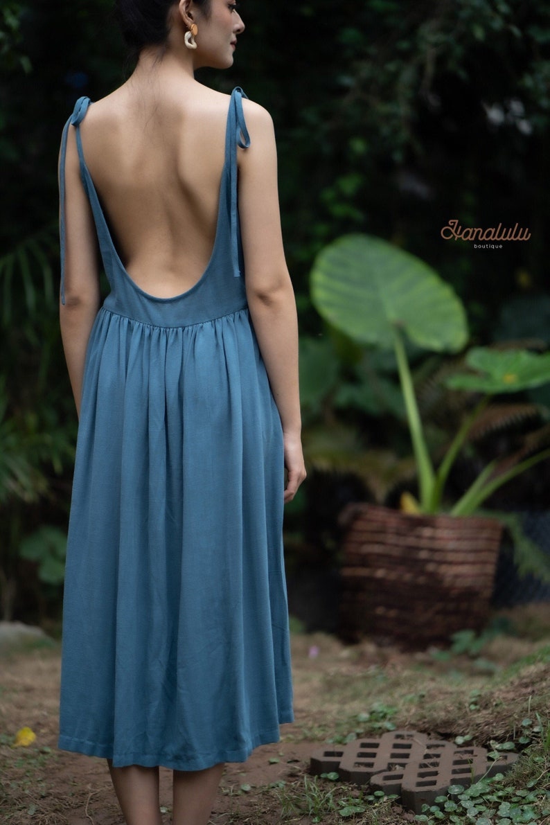Linen Midi Dress Linen Bareback Dress Linen Backless Etsy