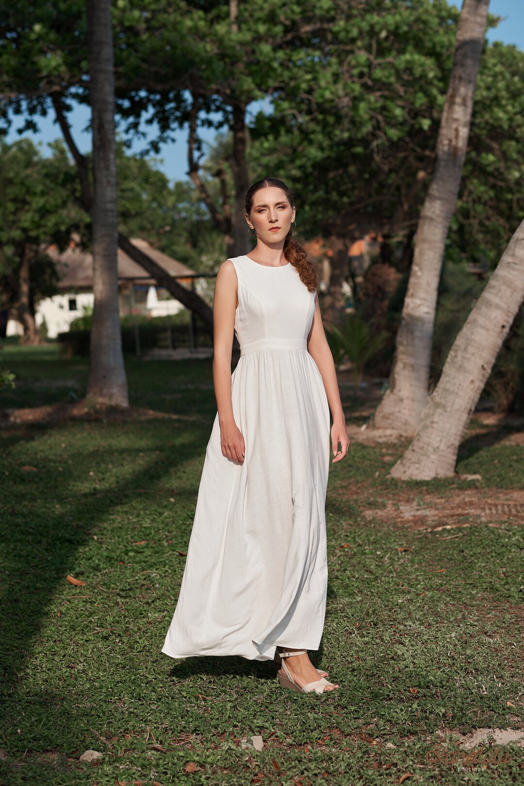 Linen Maxi Dress-linen Simple Classic Sleeveless Floor Length-linen ...