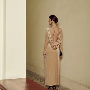 Velvet Gown Fall off Back Wedding Guest Formal Draped Backline-velvet ...