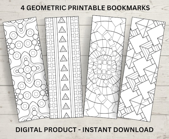 Printable Geometric Bookmarks to Color Instant Download - Etsy