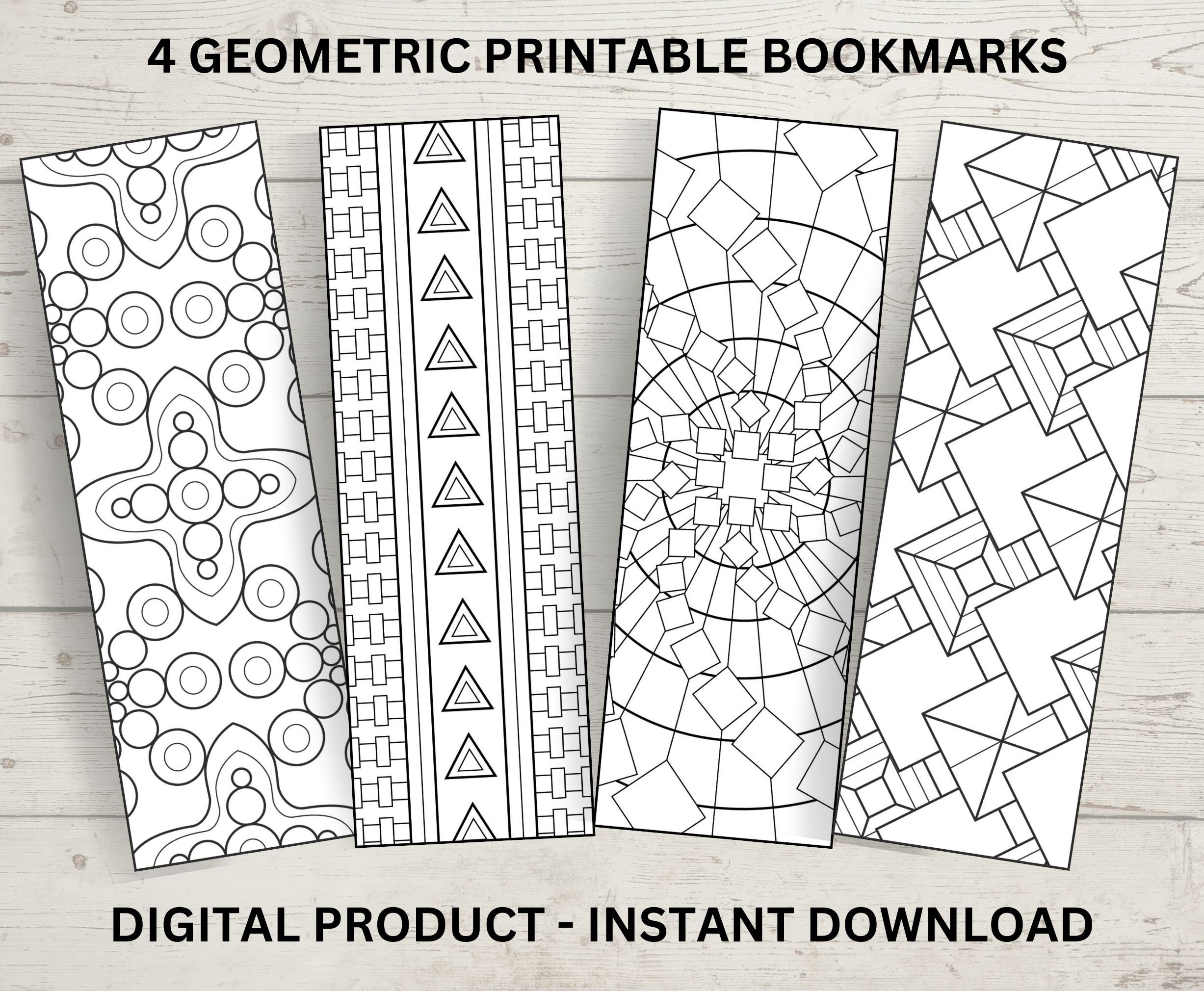 Printable Geometric Bookmarks to Color Paper Bookmarks - Etsy