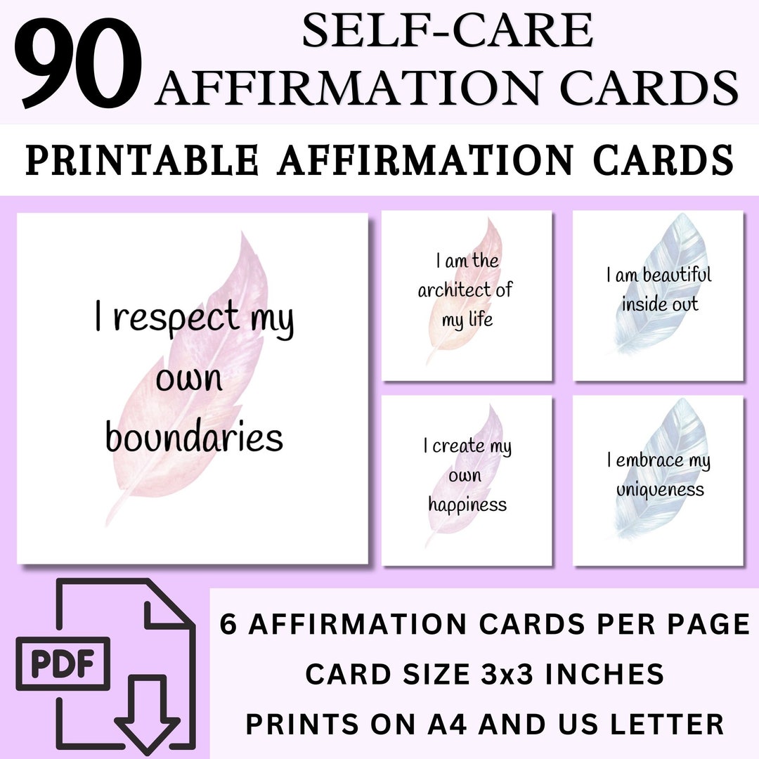 90 Printable Self-care Affirmation Cards | Self-love Affirmations ...