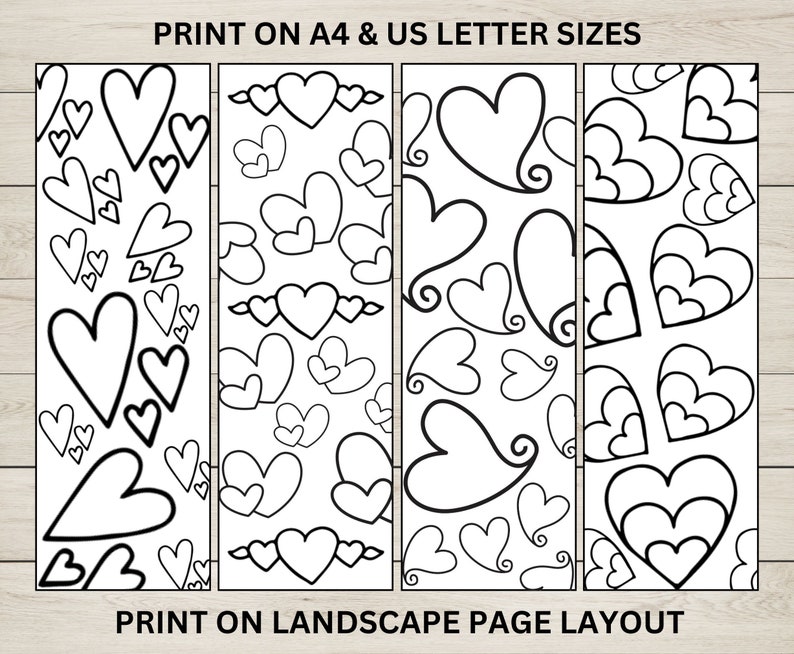 Hearts Printable Colouring Bookmarks, Valentine Bookmarks, Adult ...