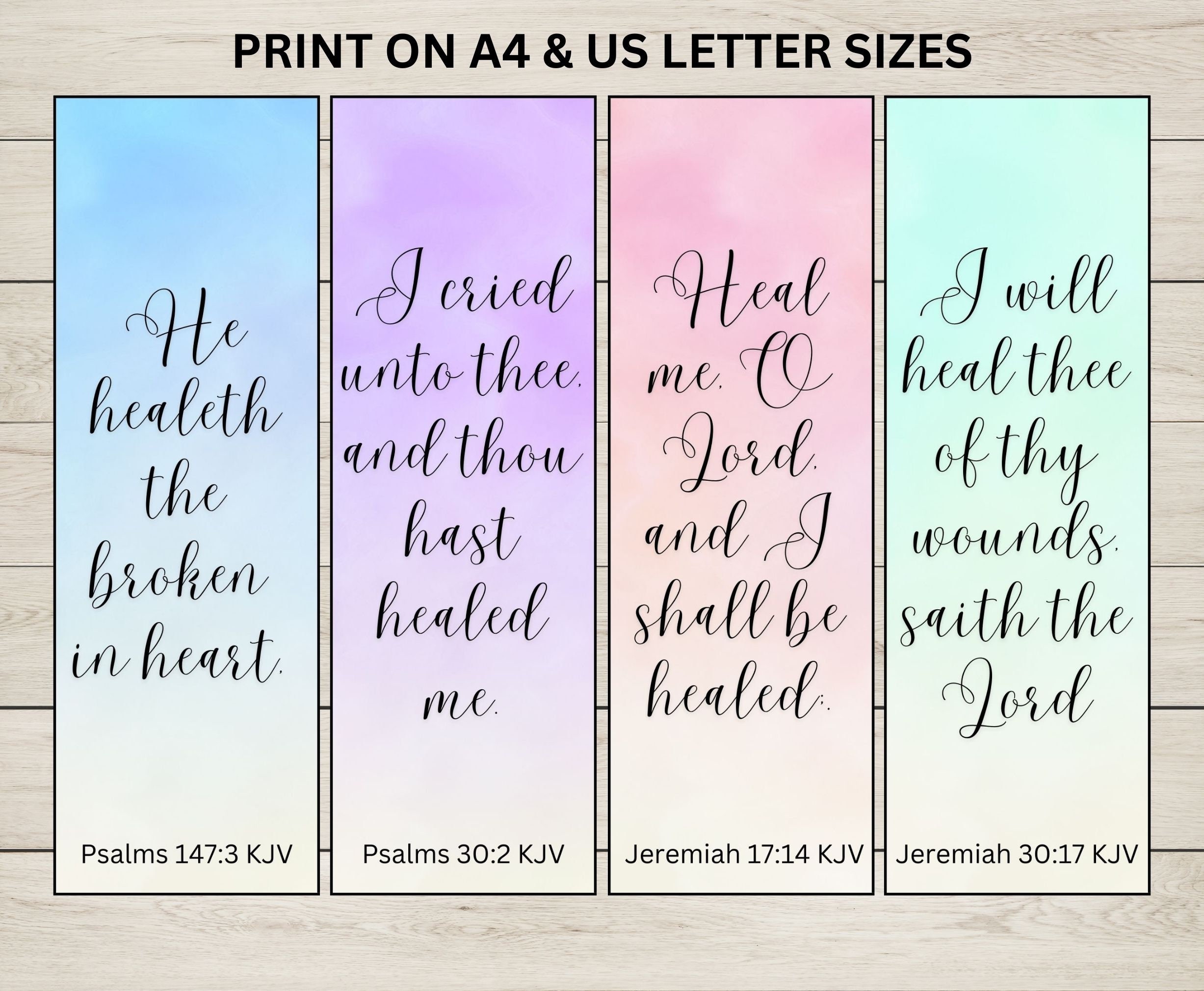 Watercolour Bookmark Printables, Healing Scriptures, KJV Verses, Print ...