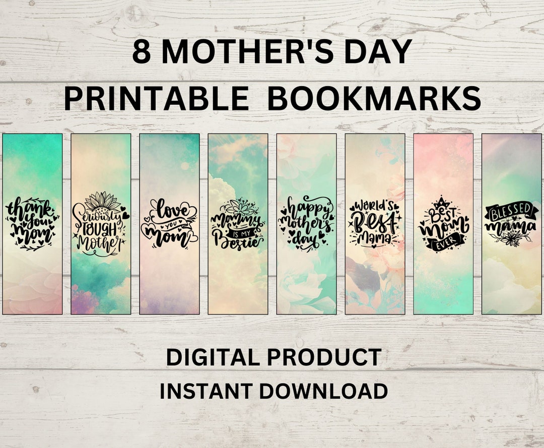 8 Mother's Day Printable Bookmark, Mother's Birthday Gift, Book Gift ...