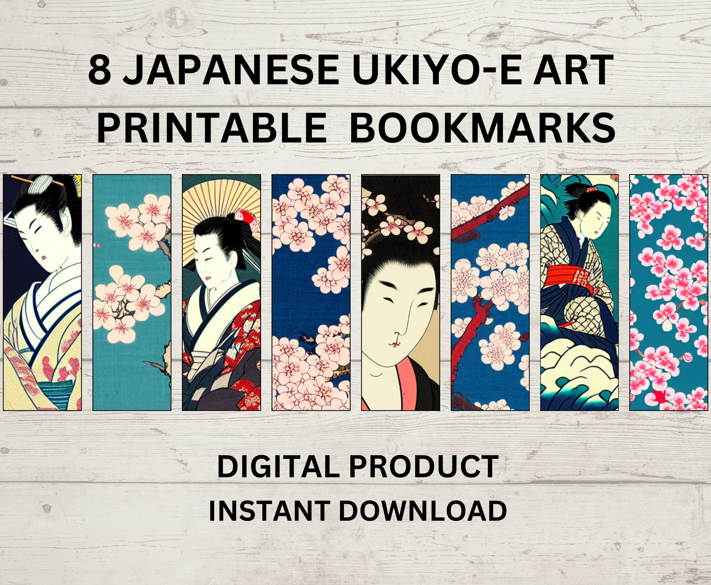 8 Japanese Ukiyo-e Art Printable Bookmarks, Ukiyo Digital Print, Ukiyo ...