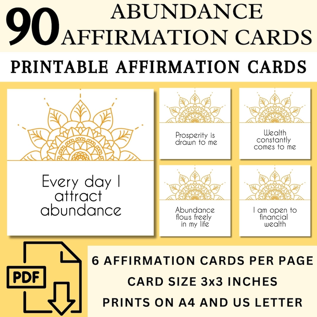 90 Printable Abundance Affirmation Cards Wealth Affirmations Financial ...