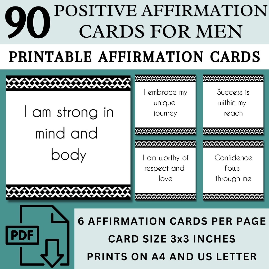 90 Printable Positive Affirmation Cards for Men | Men Affirmation ...