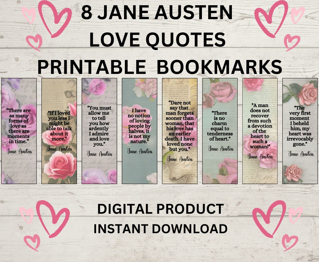 8 Jane Austen Printable Bookmarks Jane Austen Love Quotes - Etsy