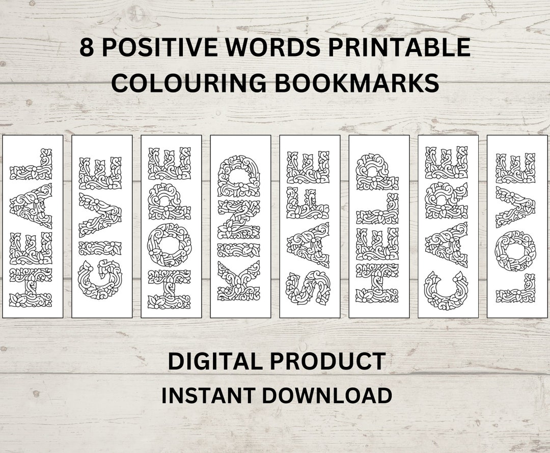 8 Printable Colouring Bookmarks, Positive Words Bookmarks, Mindset ...