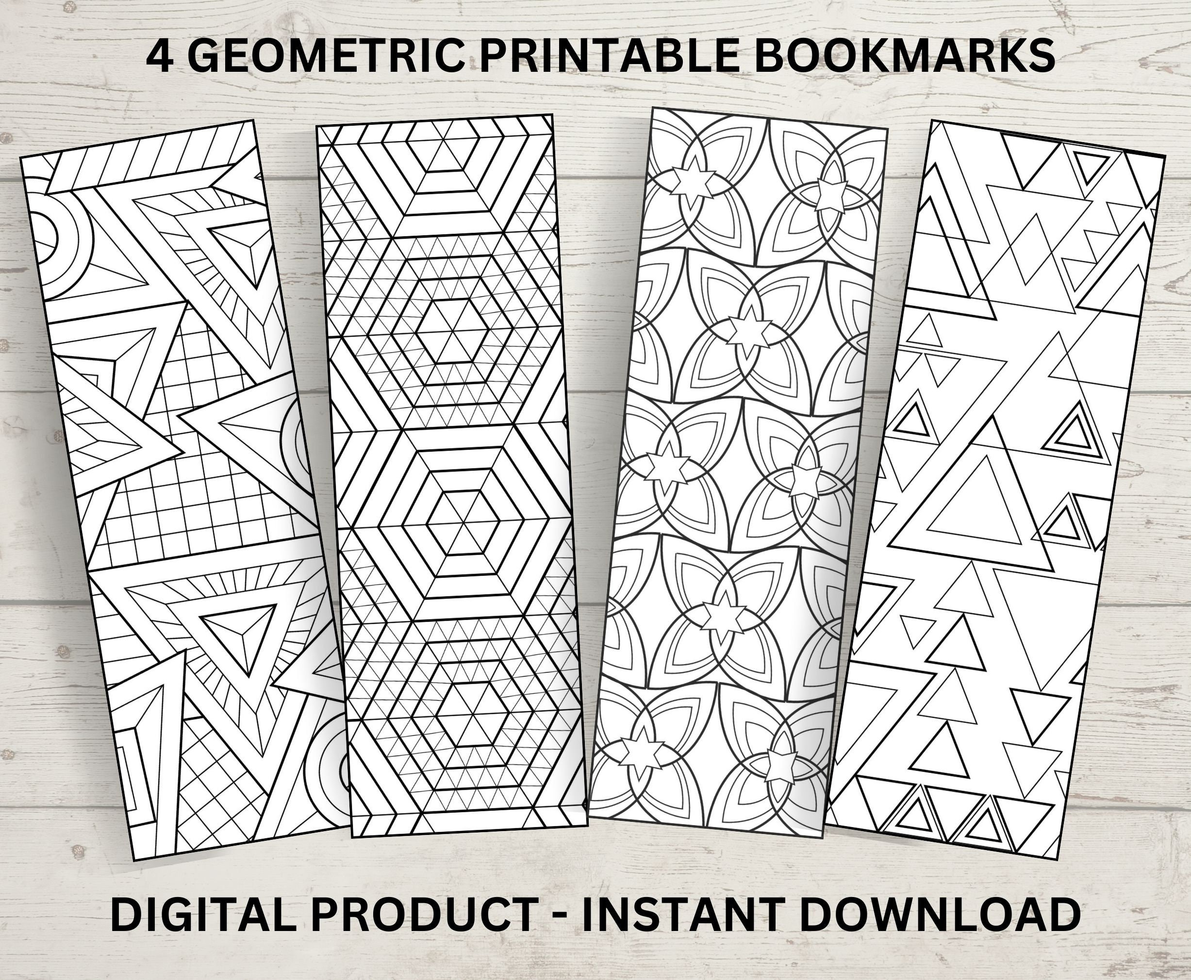 Printable Geometric Bookmarks to Color, Paper Bookmarks, Colorable ...