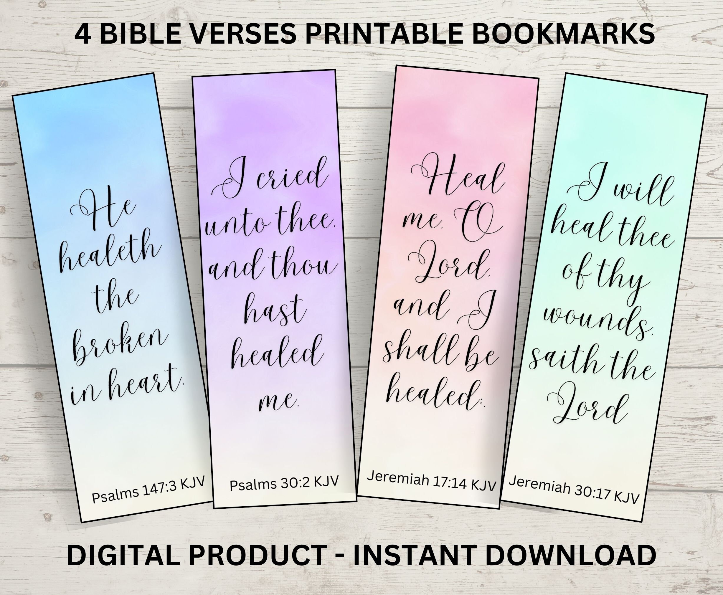 Watercolour Bookmark Printables, Healing Scriptures, KJV Verses, Print ...