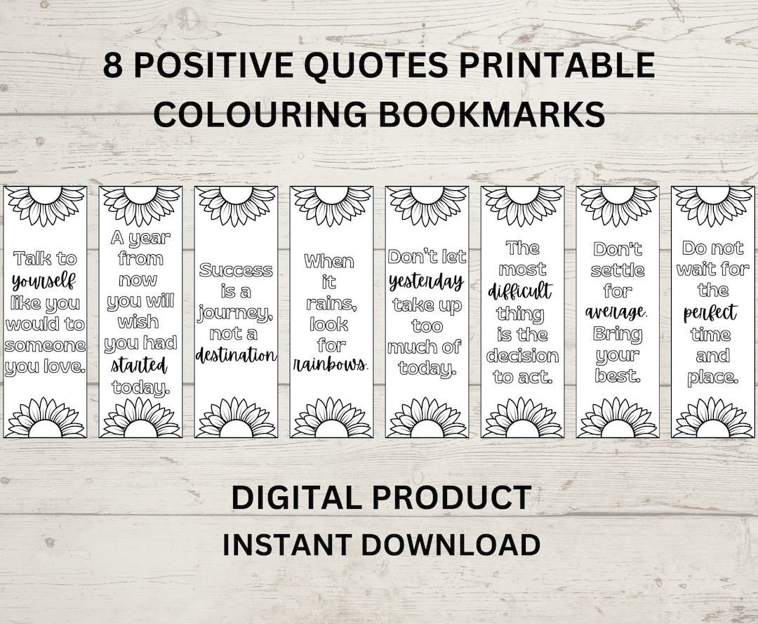 Printable Colouring Bookmarks Positive Quotes Bookmarks - Etsy