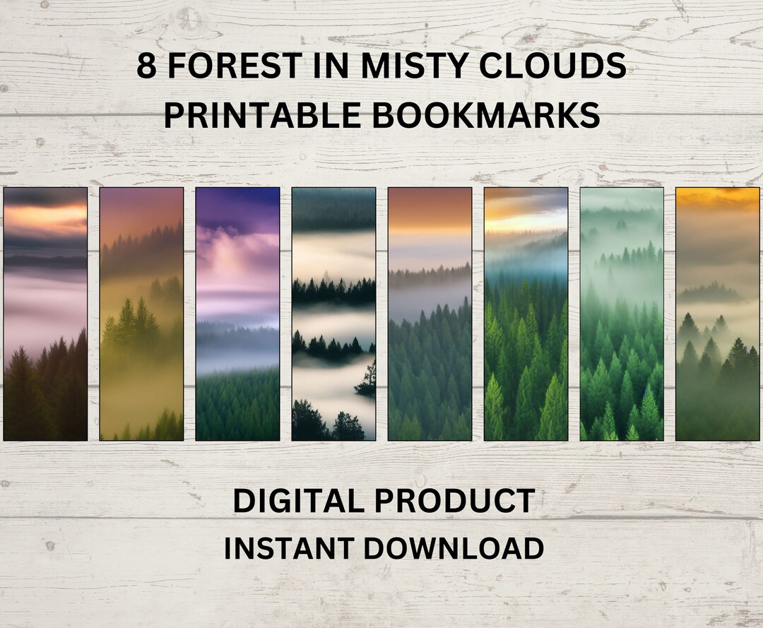 8 Printable Forest Bookmarks, Misty Forest Bookmarks, Trees Bookmarks ...